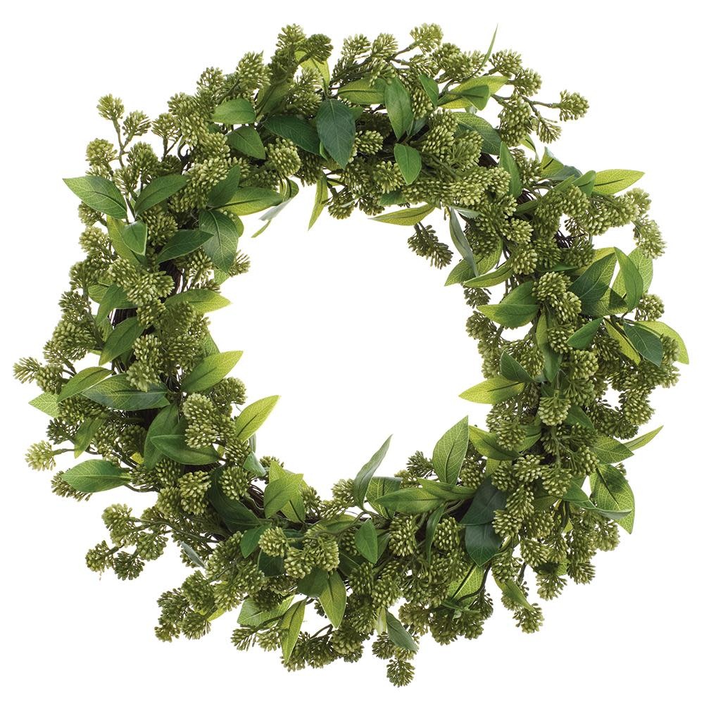 24 Inch Soft PE Sedum Wreath Cream Green - Amber Marie and Company
