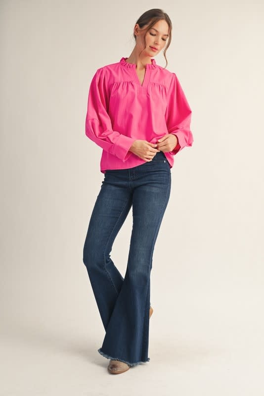 Avery Sleeve Pleat Detail Crinkled Solid Top - Amber Marie and Company