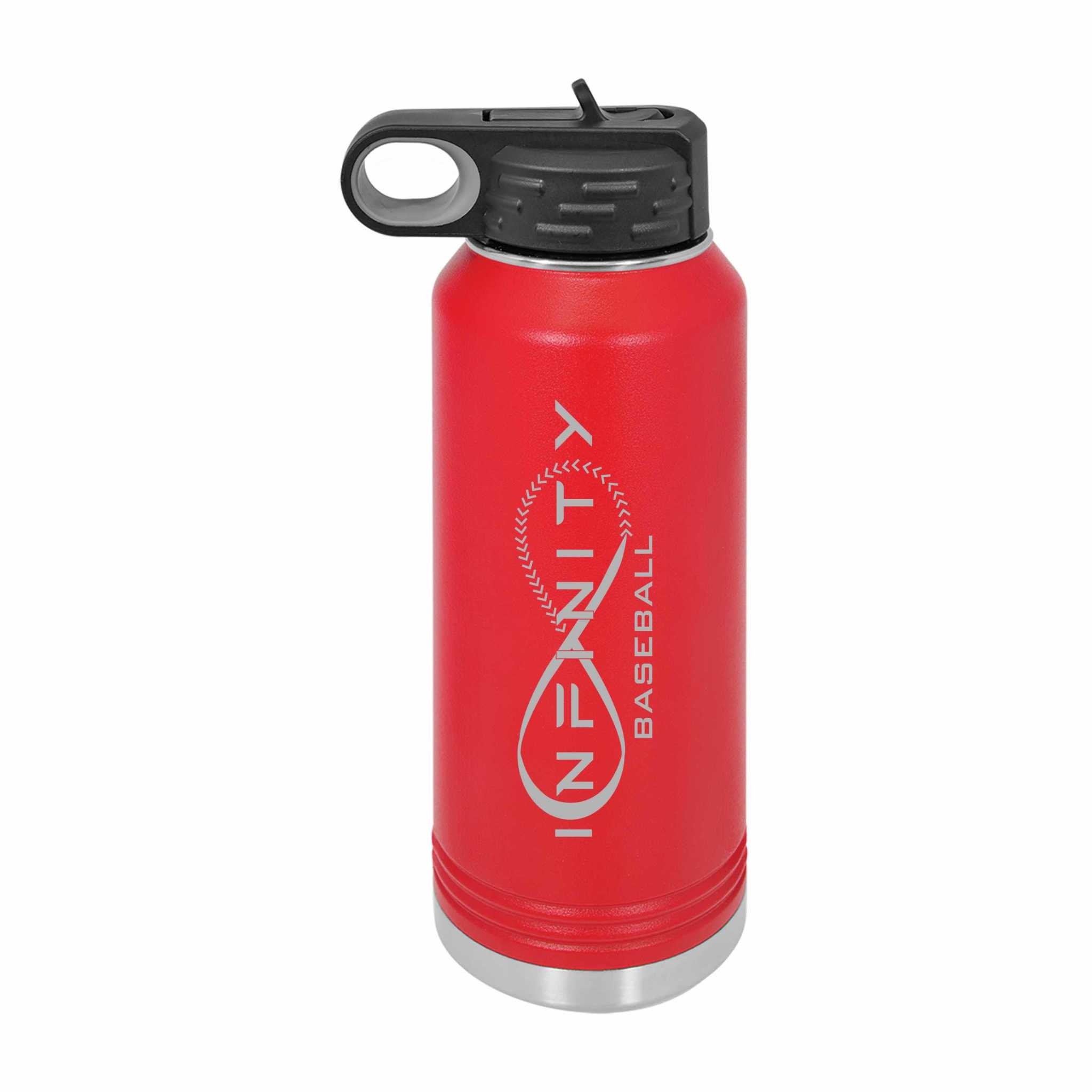 Infinity Baseball Laser Engraved Water Flask - Red - Bagger Sports