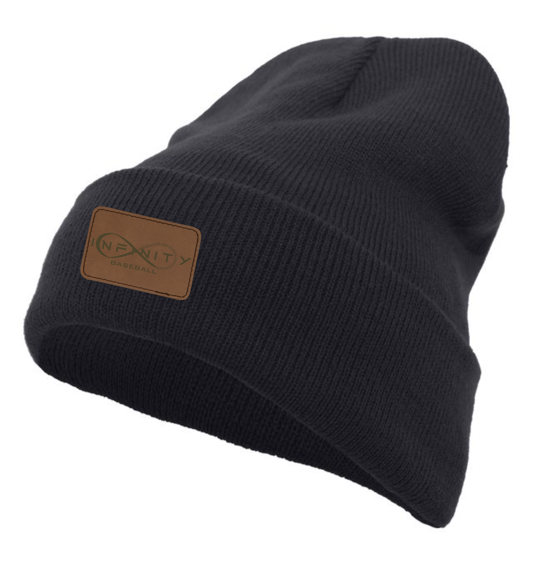 Infinity Baseball Knit Fold over Beanie w/Leatherette Patch - Bagger Sports