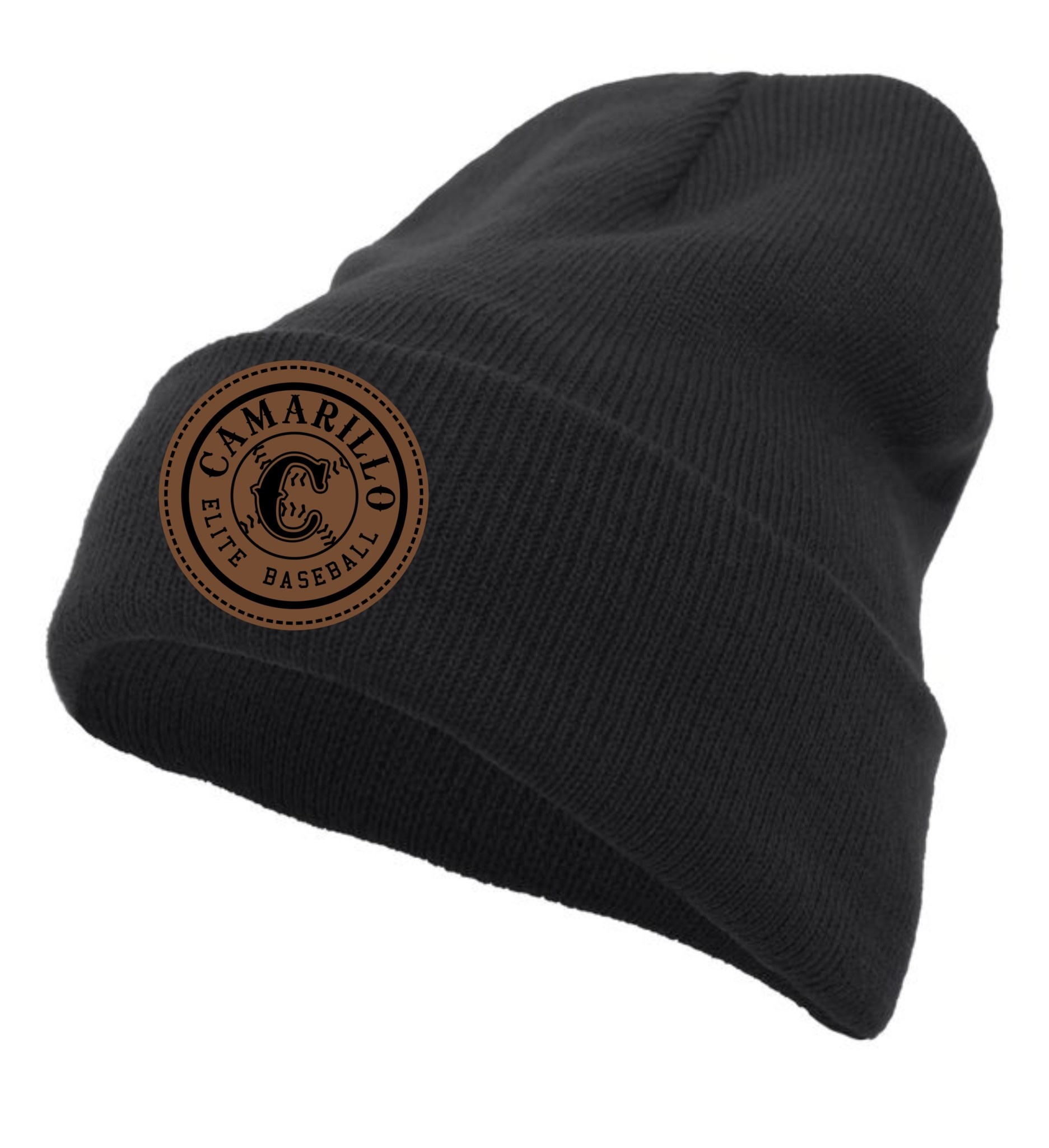 Camarillo Elite Laser Engraved Brown Patch Knit Fold Over Beanie ...