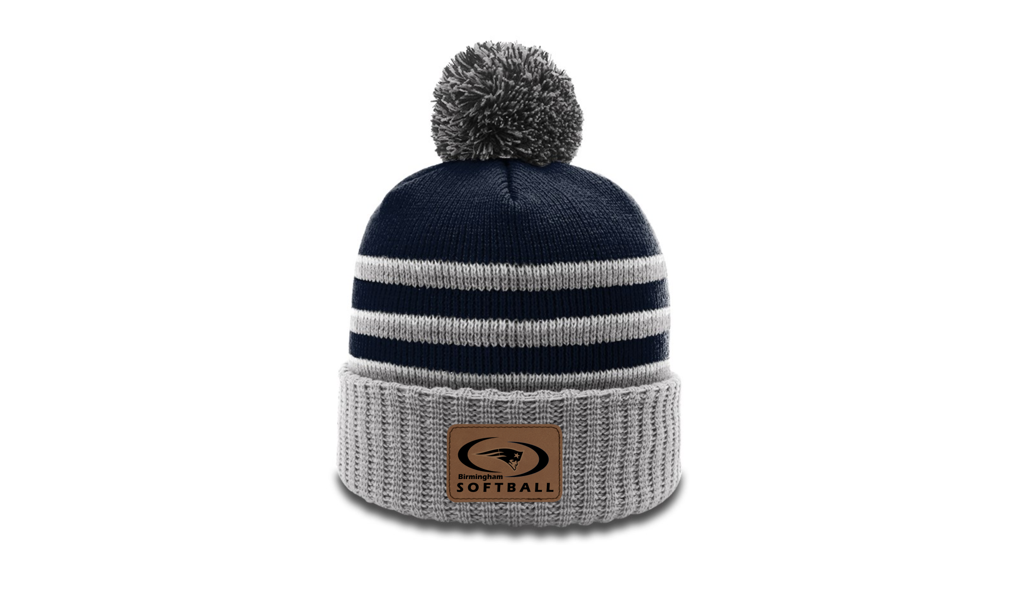 Birmingham Pom Beanie with Laser Brown Patch - Bagger Sports