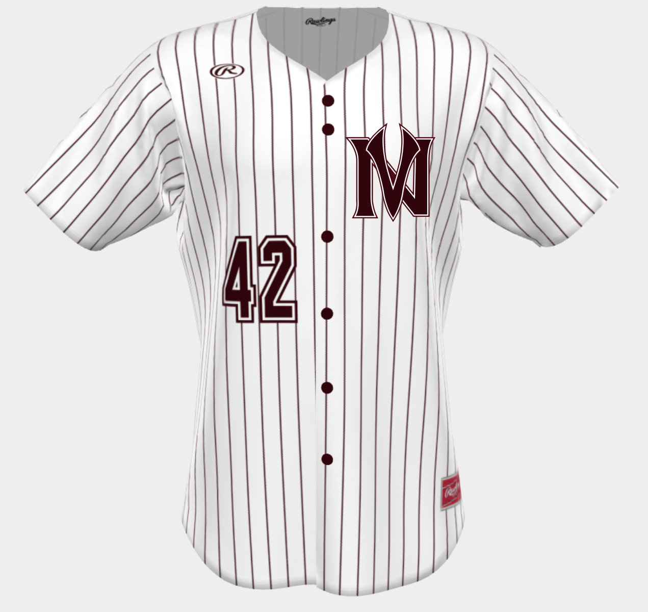 VN Baseball Rawlings Custom Full Button Pinstripe Jersey - Bagger Sports