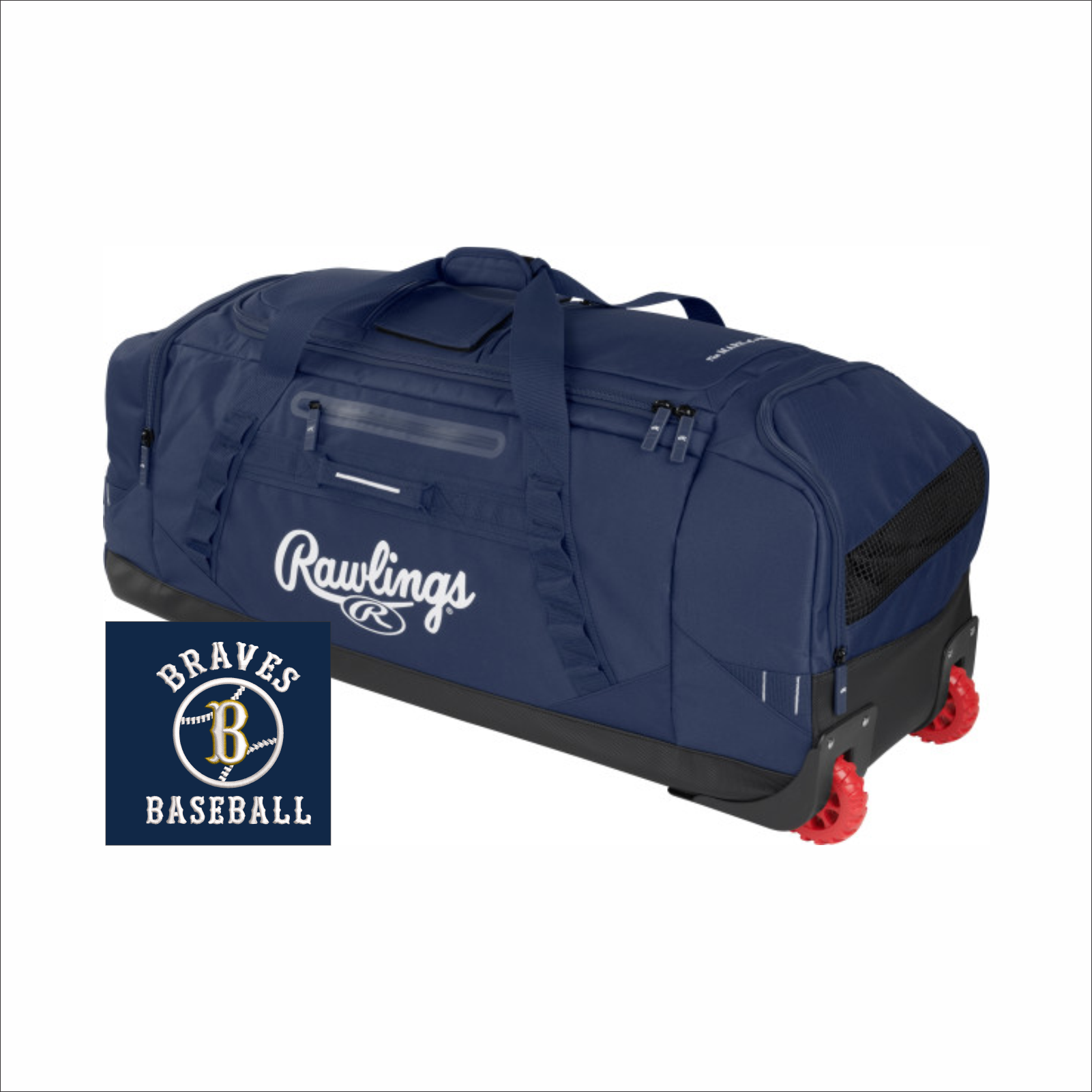Braves Baseball Rawlings YADI2 Wheeled Equipment Bag - Bagger Sports