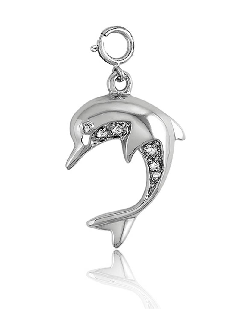 Sterling Silver Dolphin with Cubic Zirconia Charm 21mm - Simply Sterling