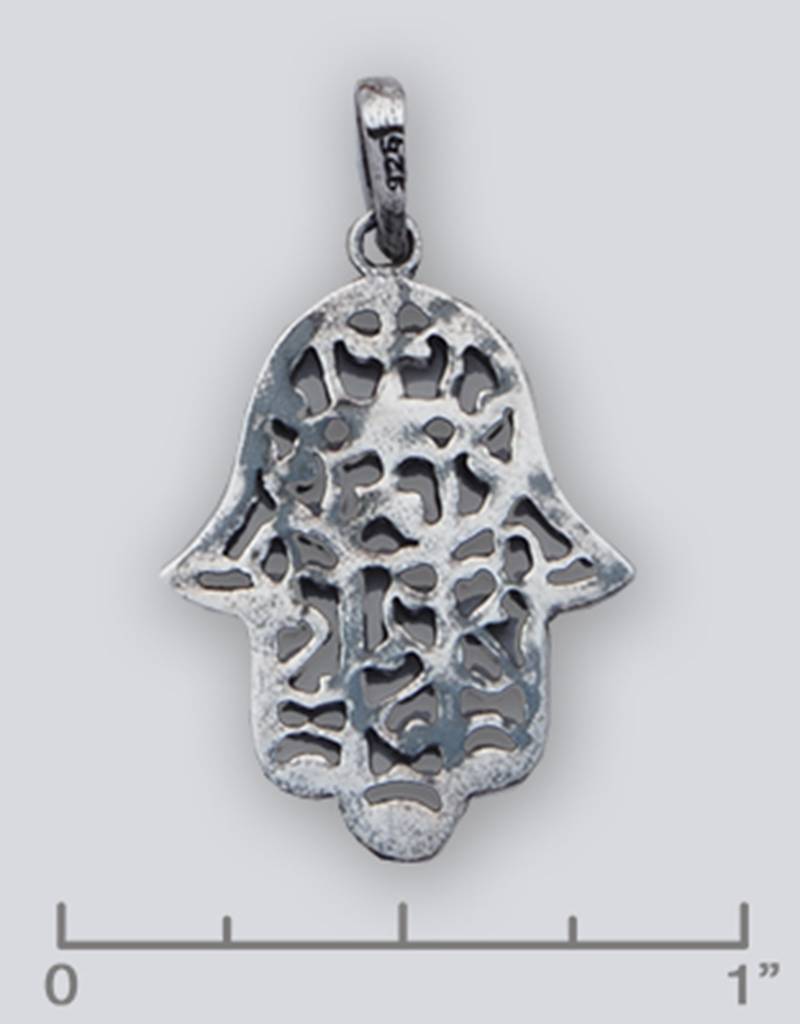 Sterling Silver Hamsa w/ Oxidized Finish Pendant - Simply Sterling