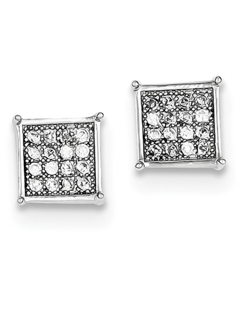 Sterling Silver Square Pave Cubic Zirconia Stud Earrings 8mm - Simply ...