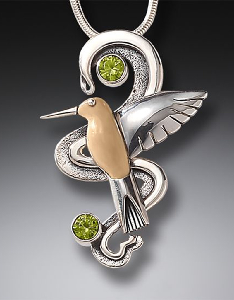 Sterling Silver Hummingbird Necklace with Fossilized Walrus Tusk ...