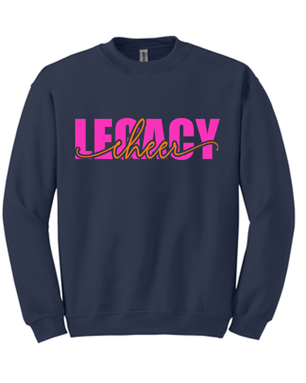 Adult Legacy Cheer Crewneck Sweatshirt NAVY/Pink/Orange - Swanky Babies