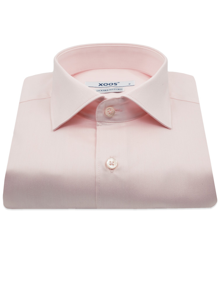 Men’s Pale Pink Gabardine Italian Collar Shirt (Double Twisted) - XOOS.CA