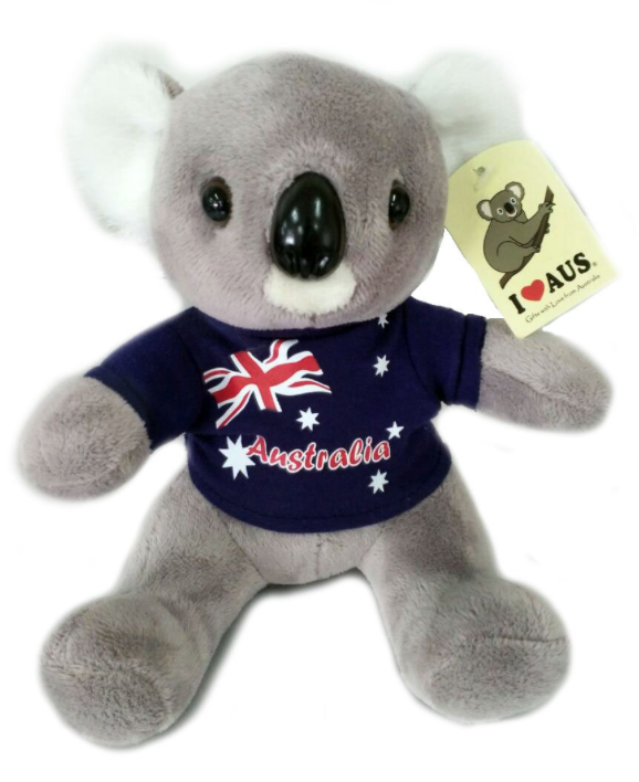 Cuddly Plush Koala With Australia Flag Shirt - Gecko Interiors