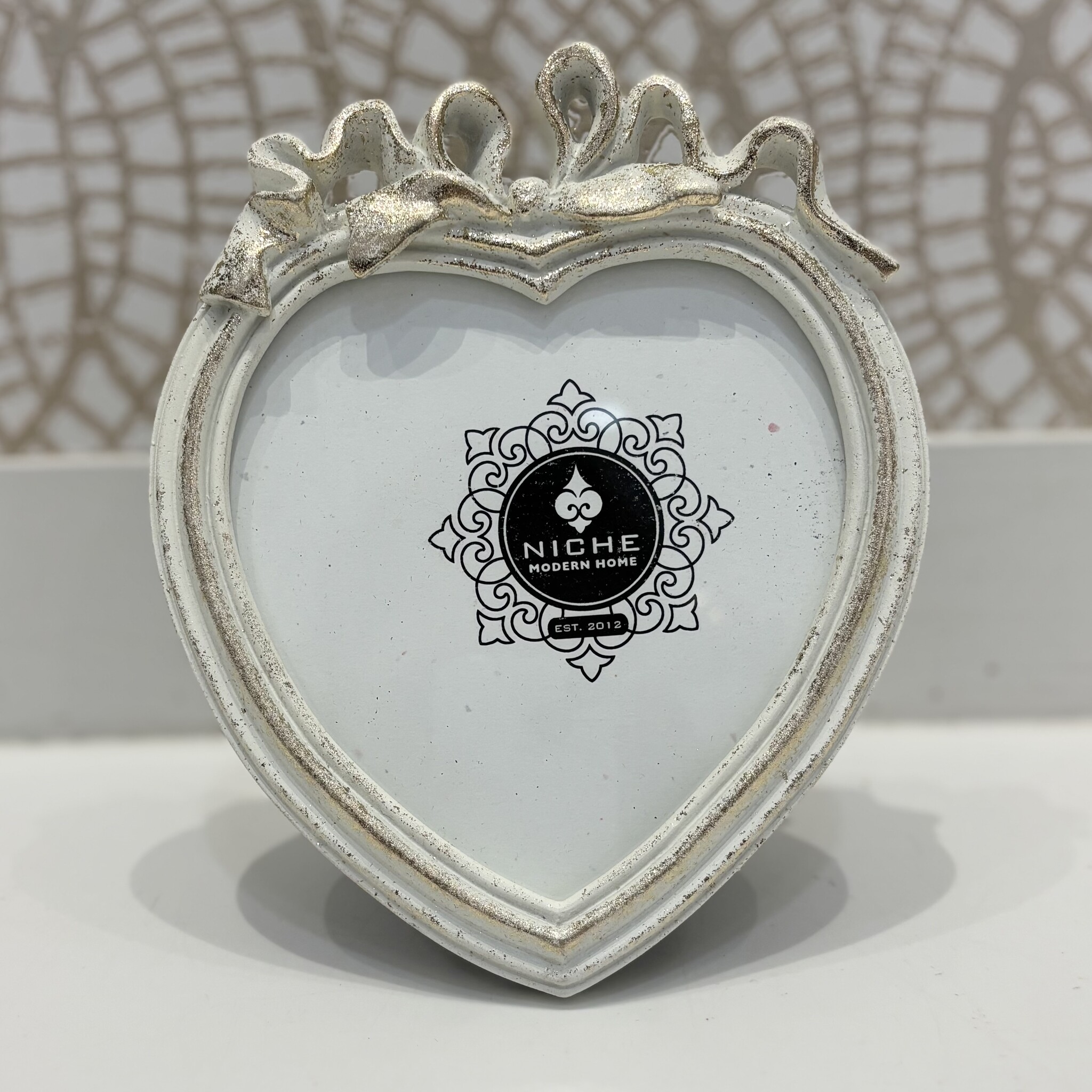 Ivory/Gold Heart Bow 5x5 Frame - Niche Modern Home