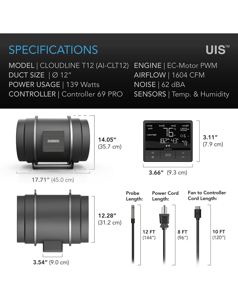 AC Infinity CLOUDLINE PRO SMART Control Quiet Inline Duct Fan Systems ...