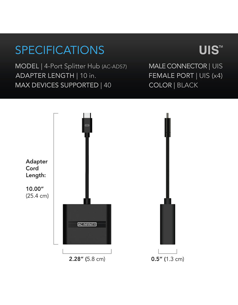 AC Infinity UIS Splitter Hub 4-Port, Adapter Dongle for Shared ...