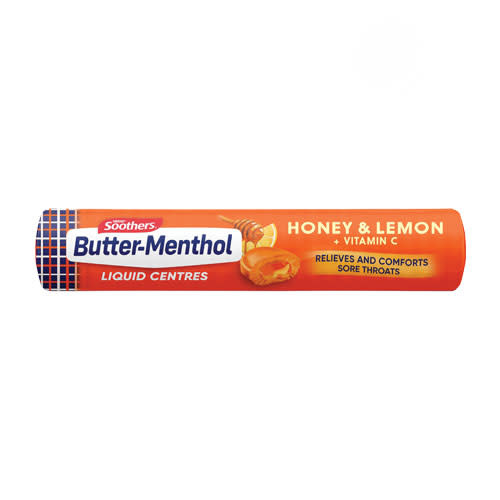Butter Menthol Liquid Centres Honey & Lemon Throat Lozenges 50g - The ...
