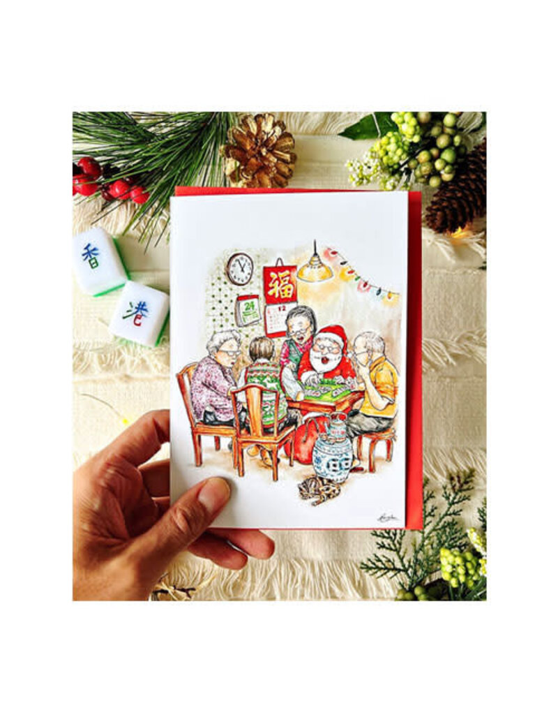 ALVIN C.K. LAM Xmas Card: Santa's Mahjong Night - The Bottle Shop