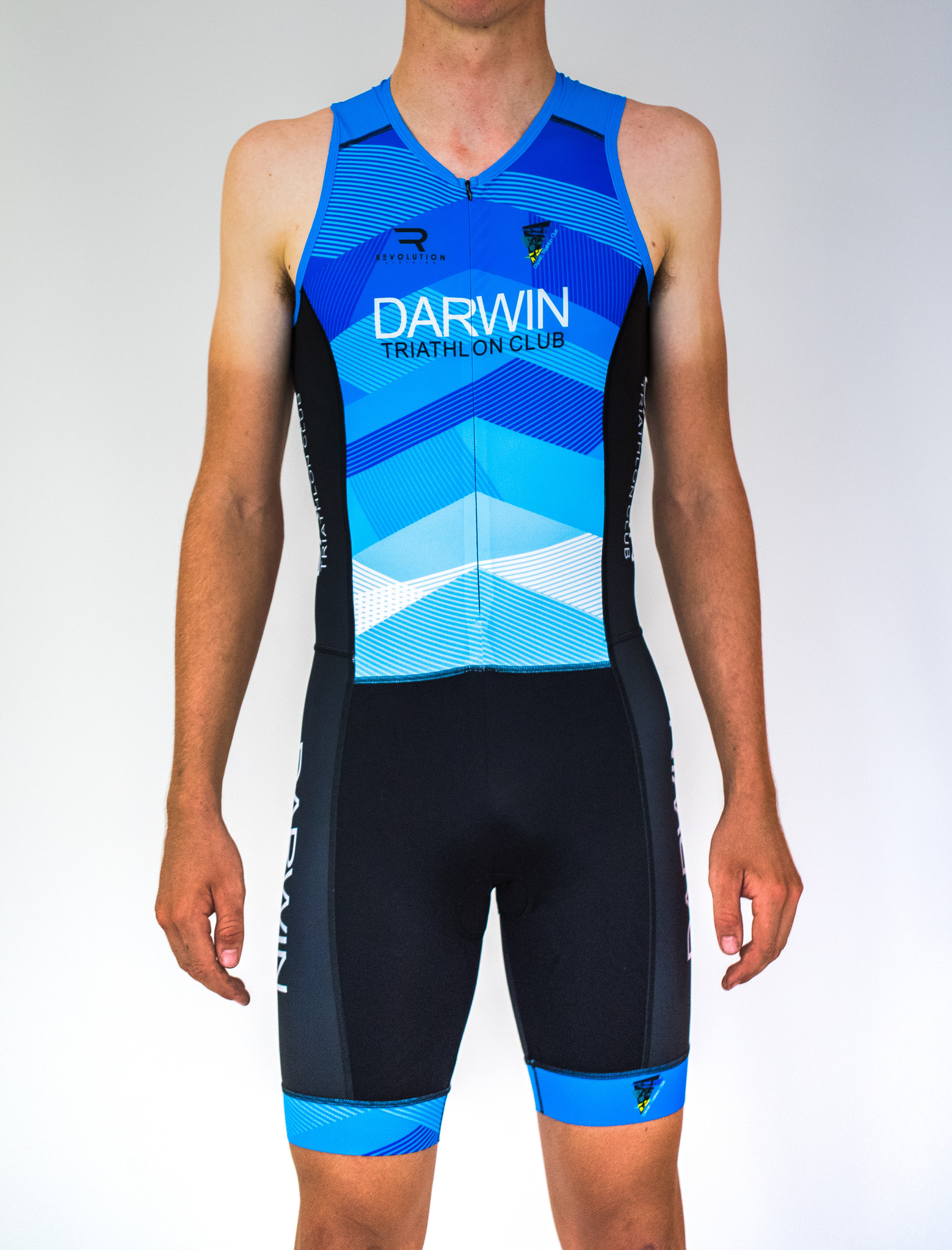 Mens Sleeveless Darwin Tri Club Tri Suit - Blue Cycles