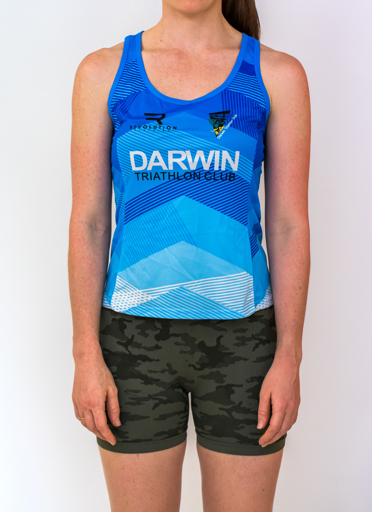 Womens Darwin Tri Club Running Singlet - Blue Cycles