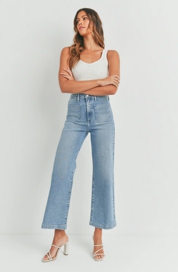 Patch Pocket Wide Leg Pant Lt Denim - Simply Elegant Boutique