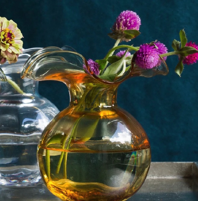 Hibiscus Glass Amber Bud Vase - Simply Elegant Boutique