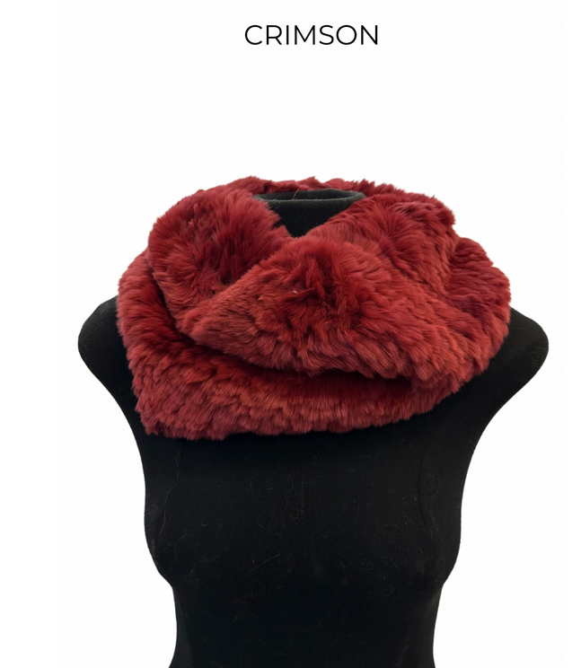 Funneled Collar Genuine Rex Rabbit Crimson - Simply Elegant Boutique