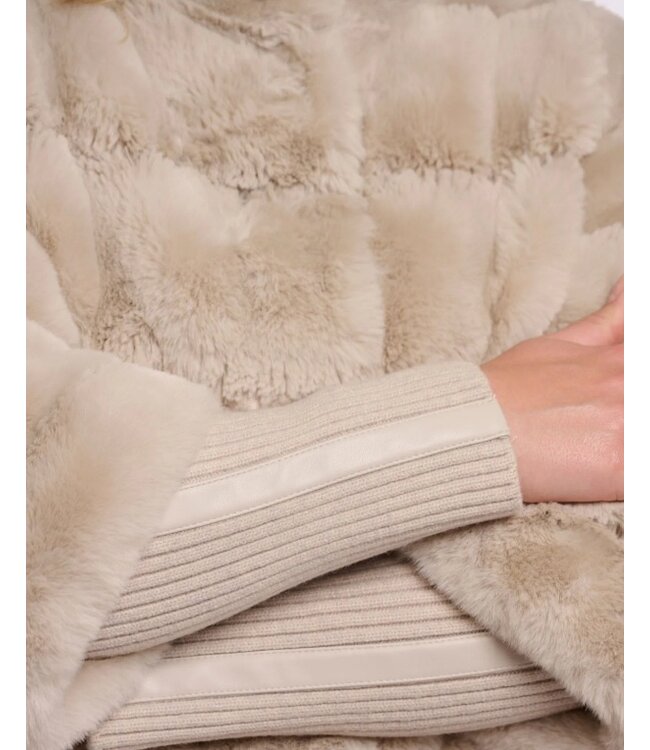 Feline Faux Fur Jacket w/ Knitted Sleeves Birch - Simply Elegant Boutique