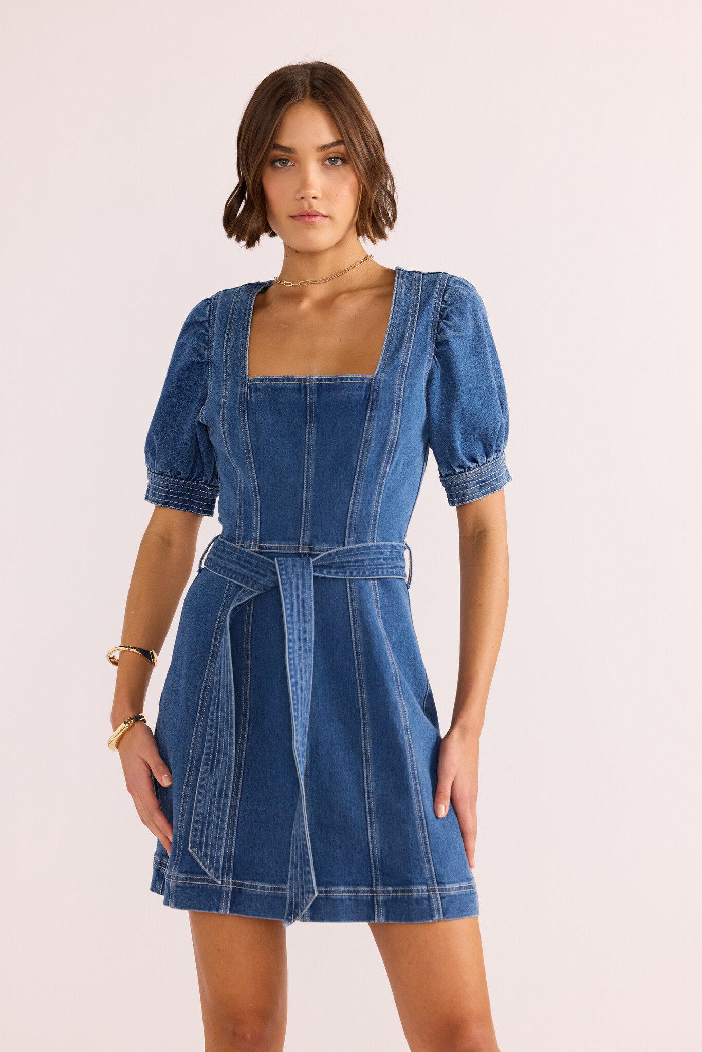 Ellis Denim Panel Mini Dress - Dutch Growers Saskatoon