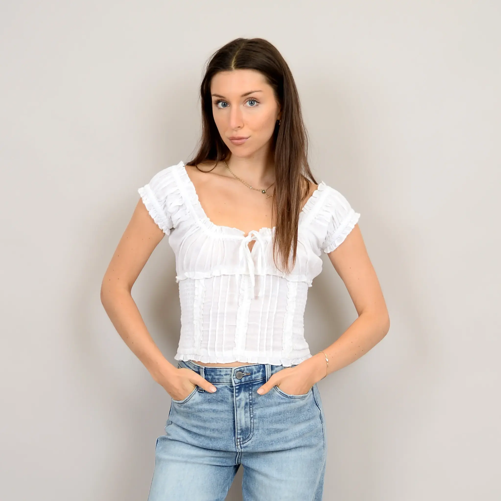 Mica Shirred Top - White Bull Clothing Co