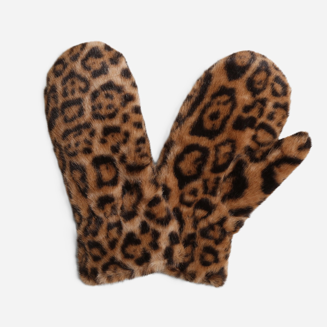 Leopard Faux Fur Mittens - White Bull Clothing Co