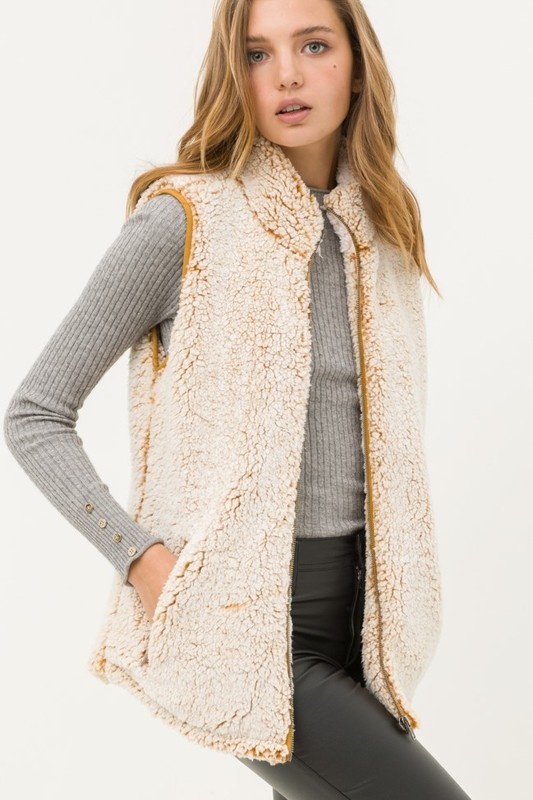 Mustard Sherpa Vest - Blush Boutique