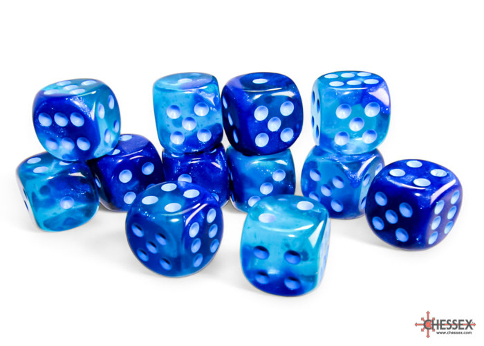 Chessex 26663 Gemini Blue-Blue/light blue Luminary 16mm d6 Dice Block ...