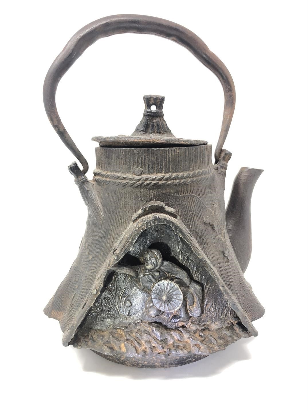 Antique Japanese teapot with rustic thatch texture - The Argosy ...