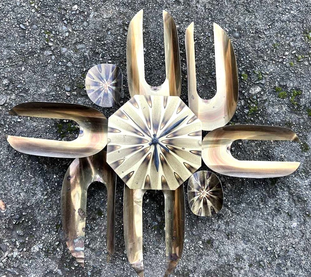 Vintage brutalist William Vose attributed wall clock metal sculpture ...