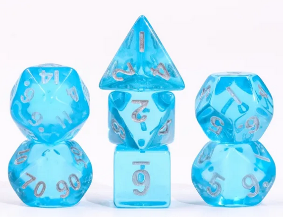 7 Set MINI Polyhedral Dice - Blue Transparent - Phoenix Fire Games