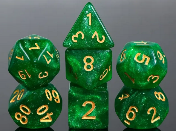 7 Set Polyhedral Dice - Emerald Flow - Phoenix Fire Games