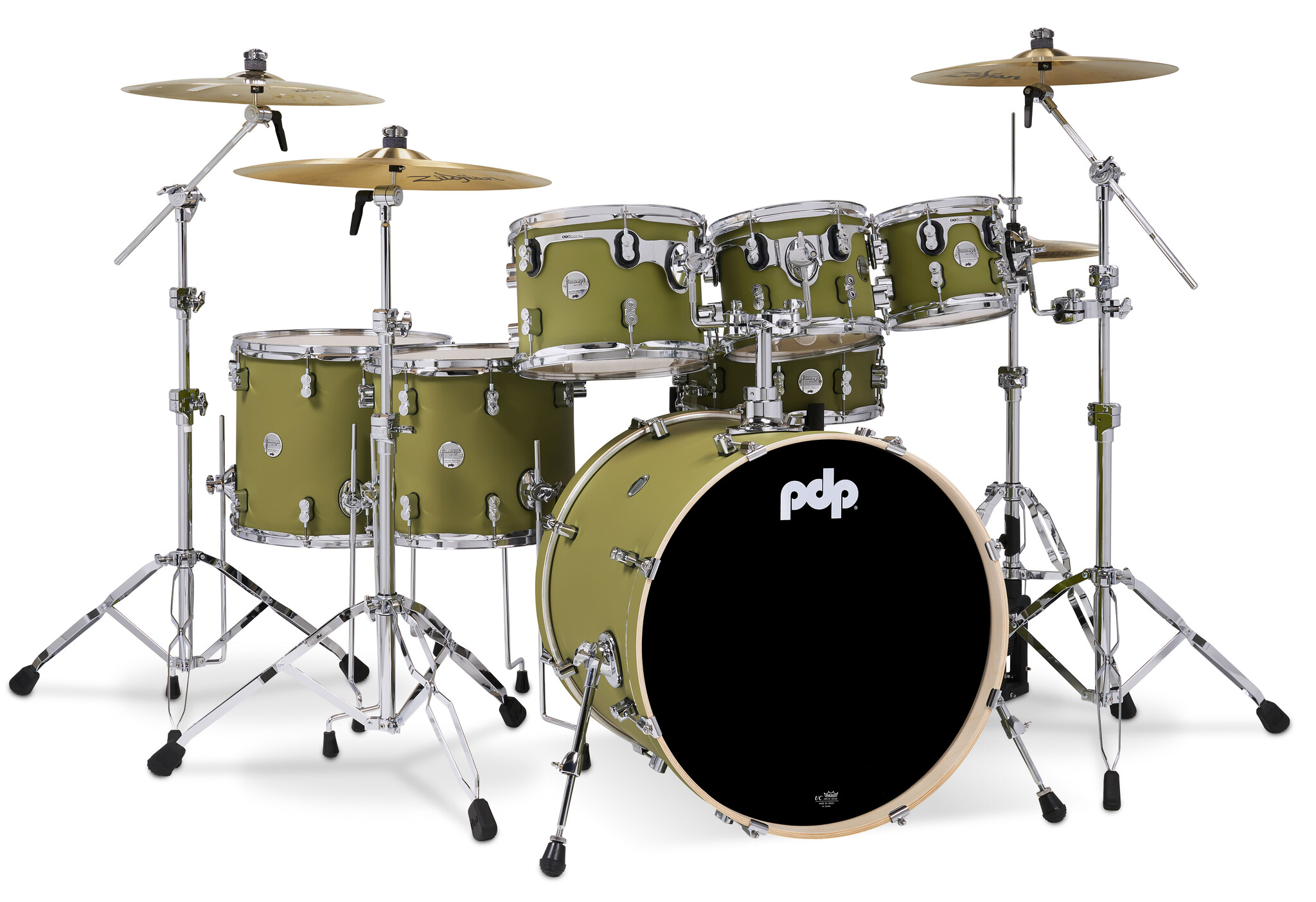 PDP PDP Concept Series 7-Piece Maple Shell Pack, Satin Olive FinishPly ...