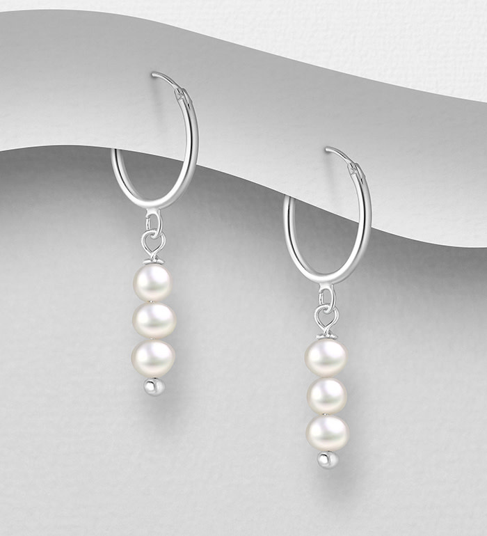 Silver Hoops with Beaded Freshwater Pearls - Cameron Rose