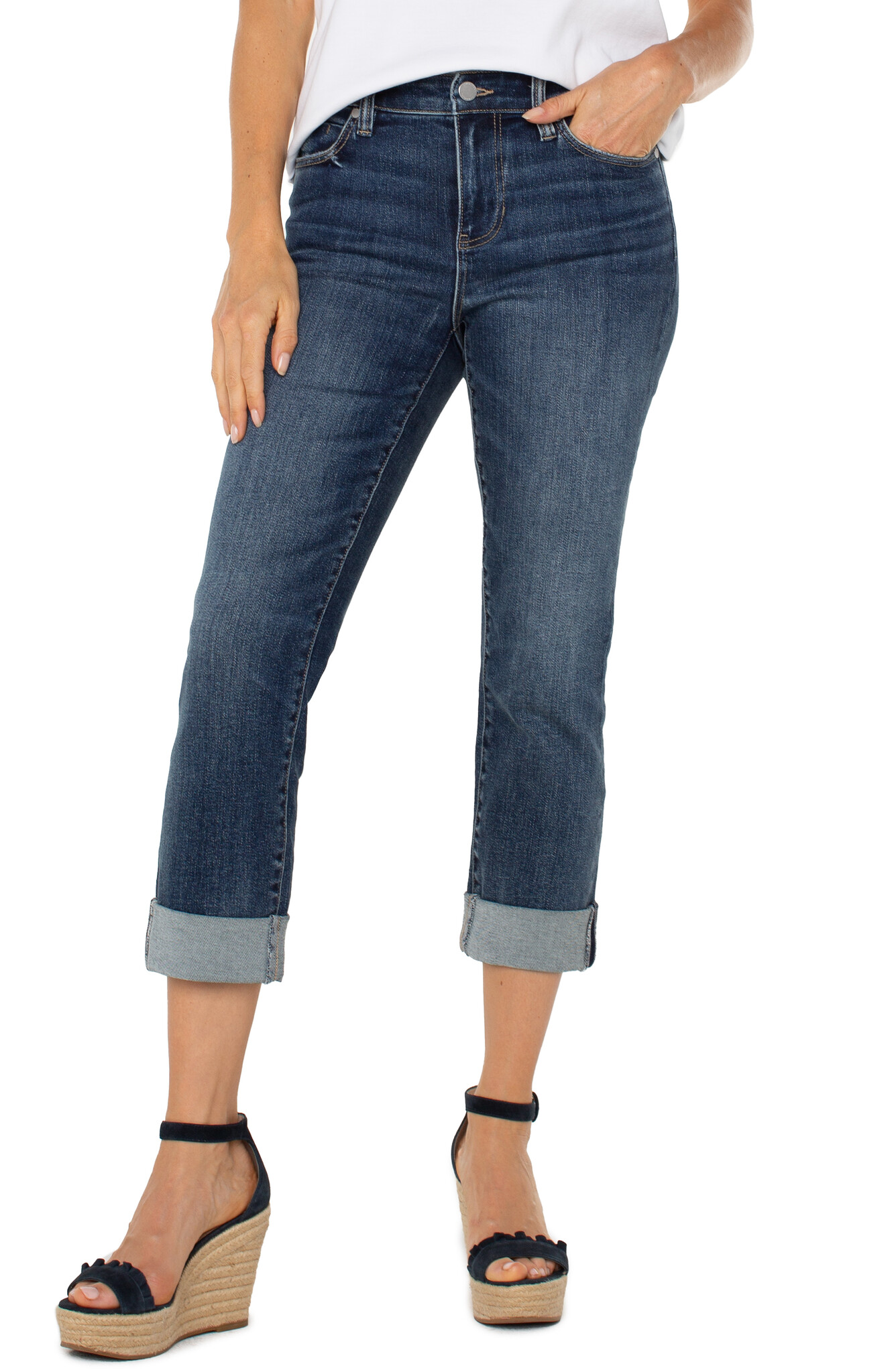 Charlie Crop Wide Rolled Cuff Jeans - Cameron Rose