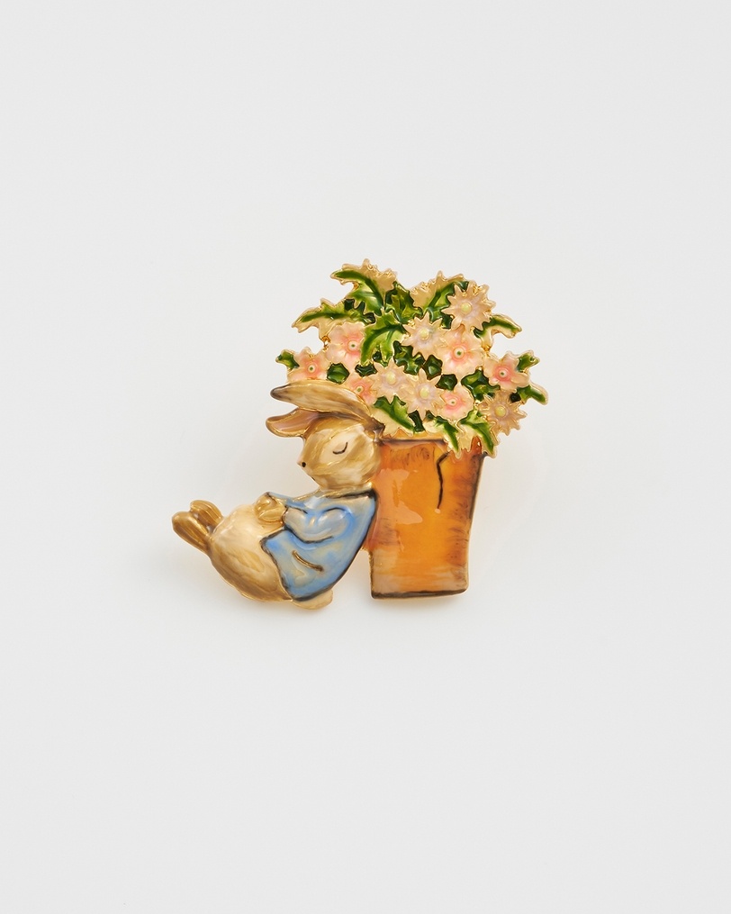 Peter Rabbit with Flower Pot Brooch - Cameron Rose