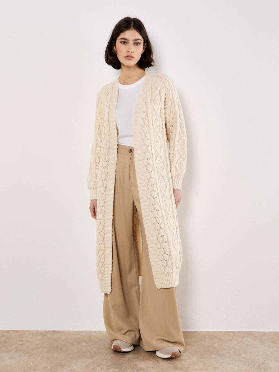 Cable Knit Open Midi Cardigan - Cameron Rose