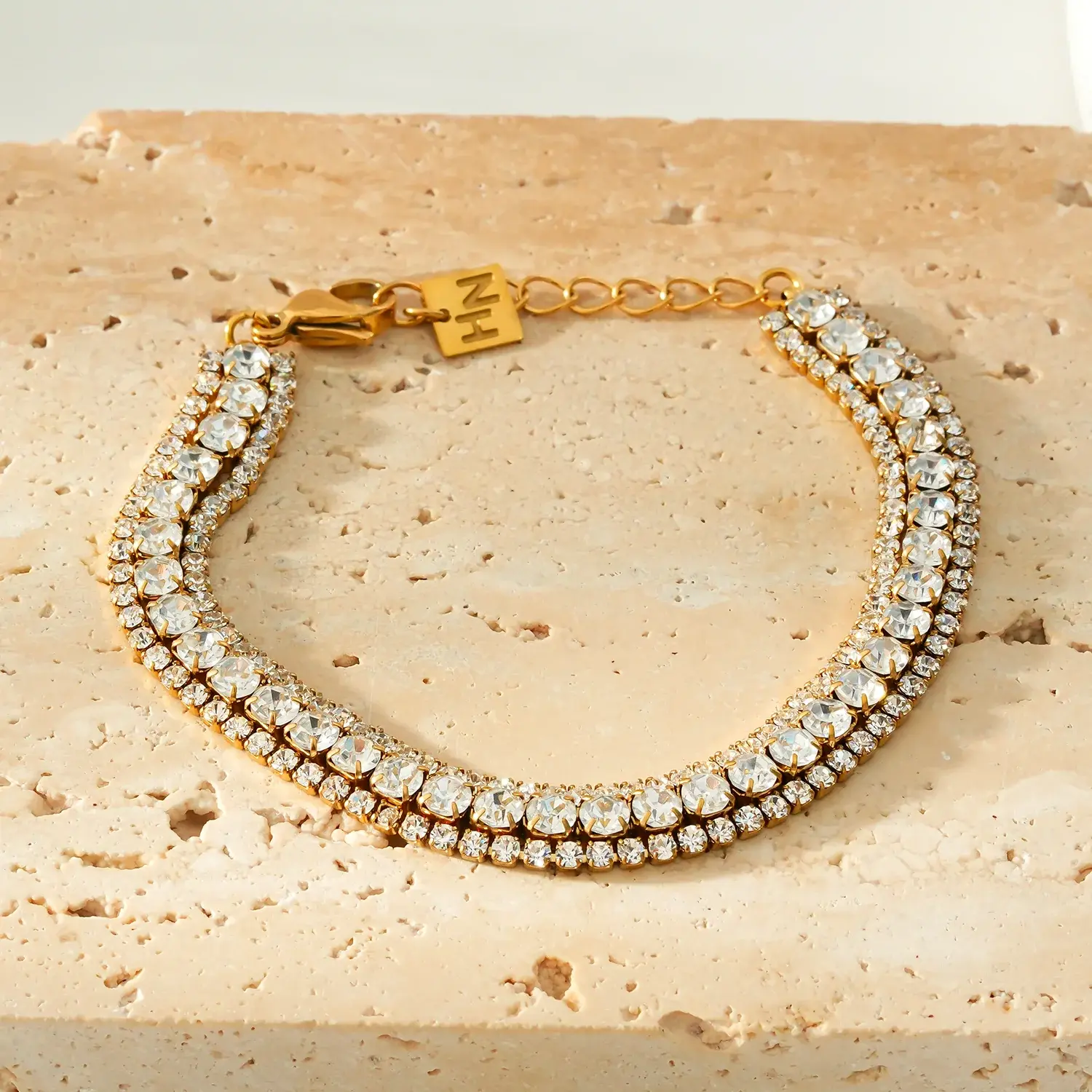 Nandama Gold Triple Layered Cubic Zirconia Tennis Bracelet - Cameron Rose