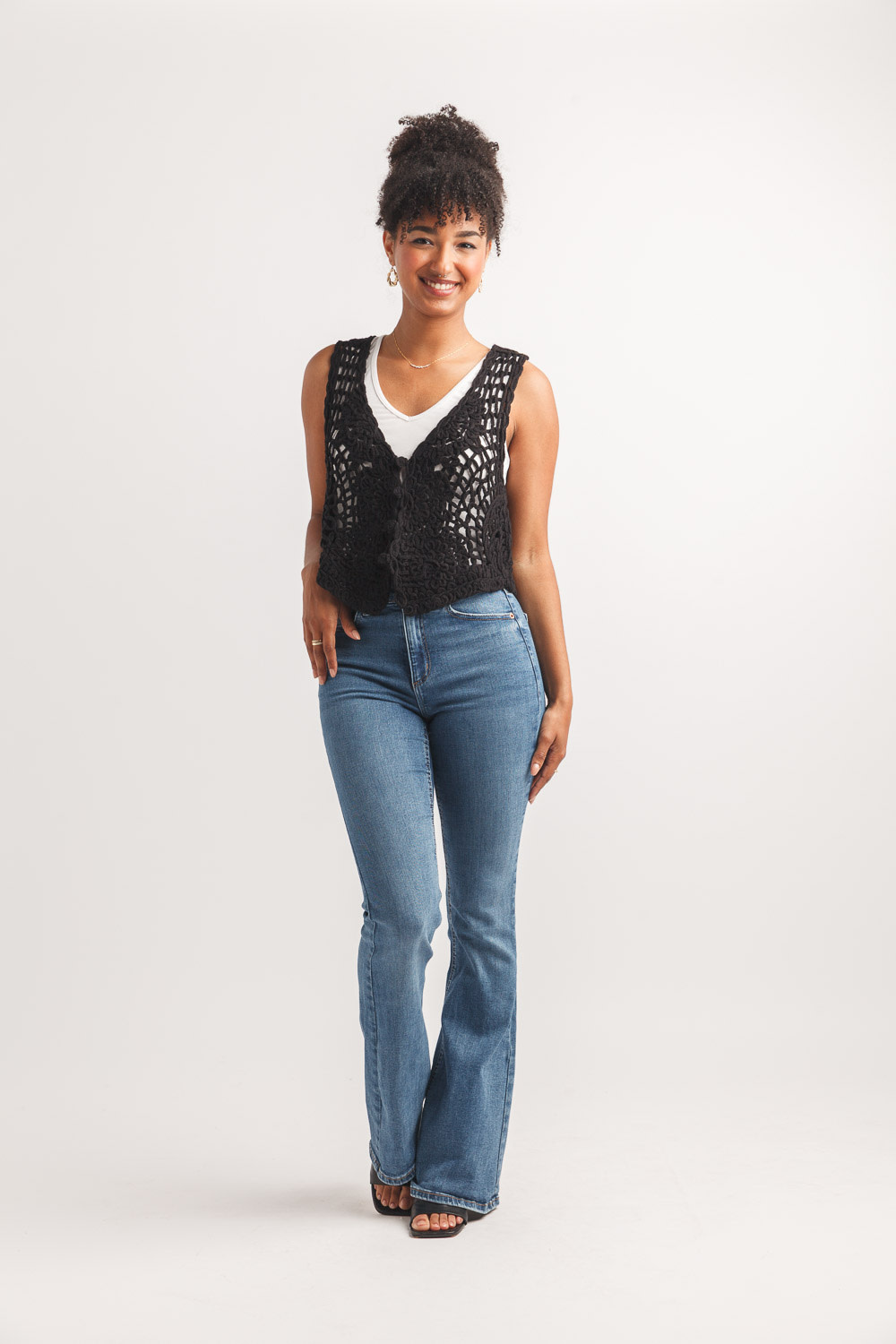 Soutache Vest Button Front In Black - Cameron Rose