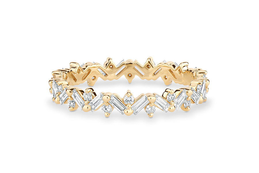 Offset baguette diamond eternity band - yellow gold - Minichiello Jewellers
