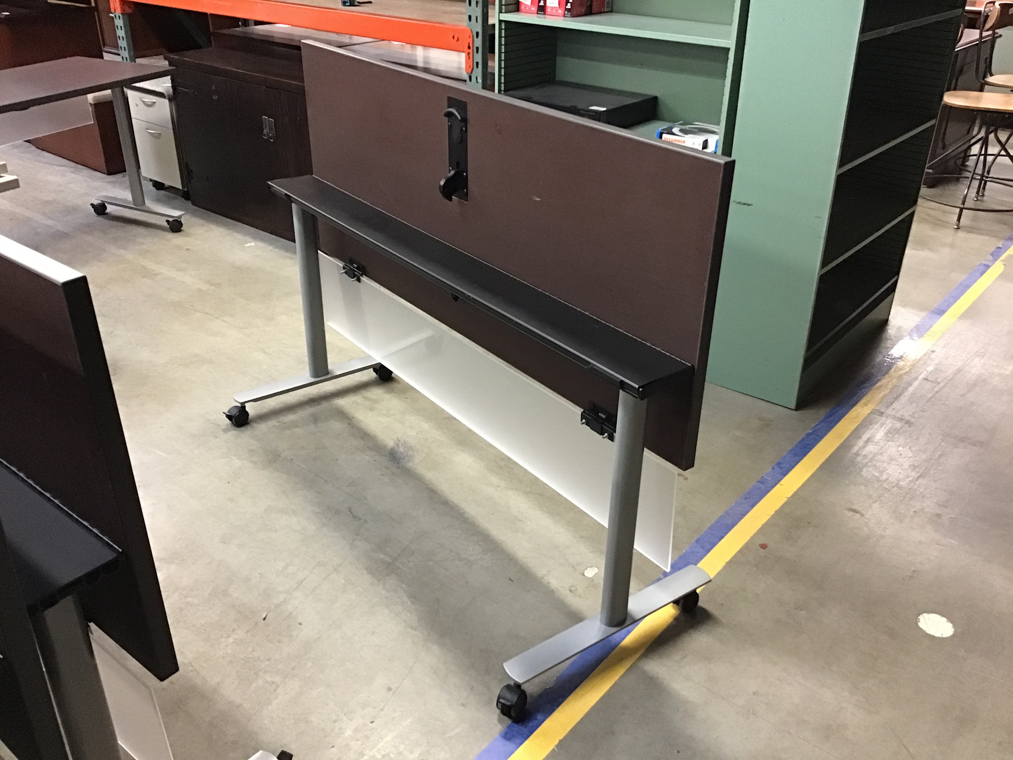 24x60x29” Folding and nesting dark wood laminate seminar table metal legs on castors 12/18/25 ...