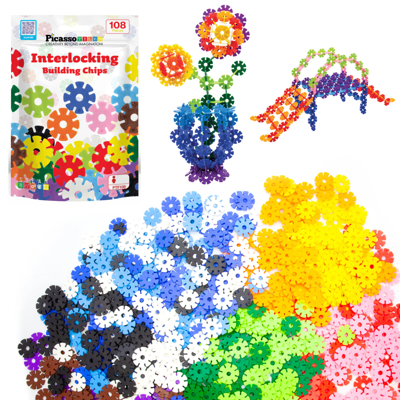 Interlocking Building Chips - 108 Pieces - Shop The Toy Room