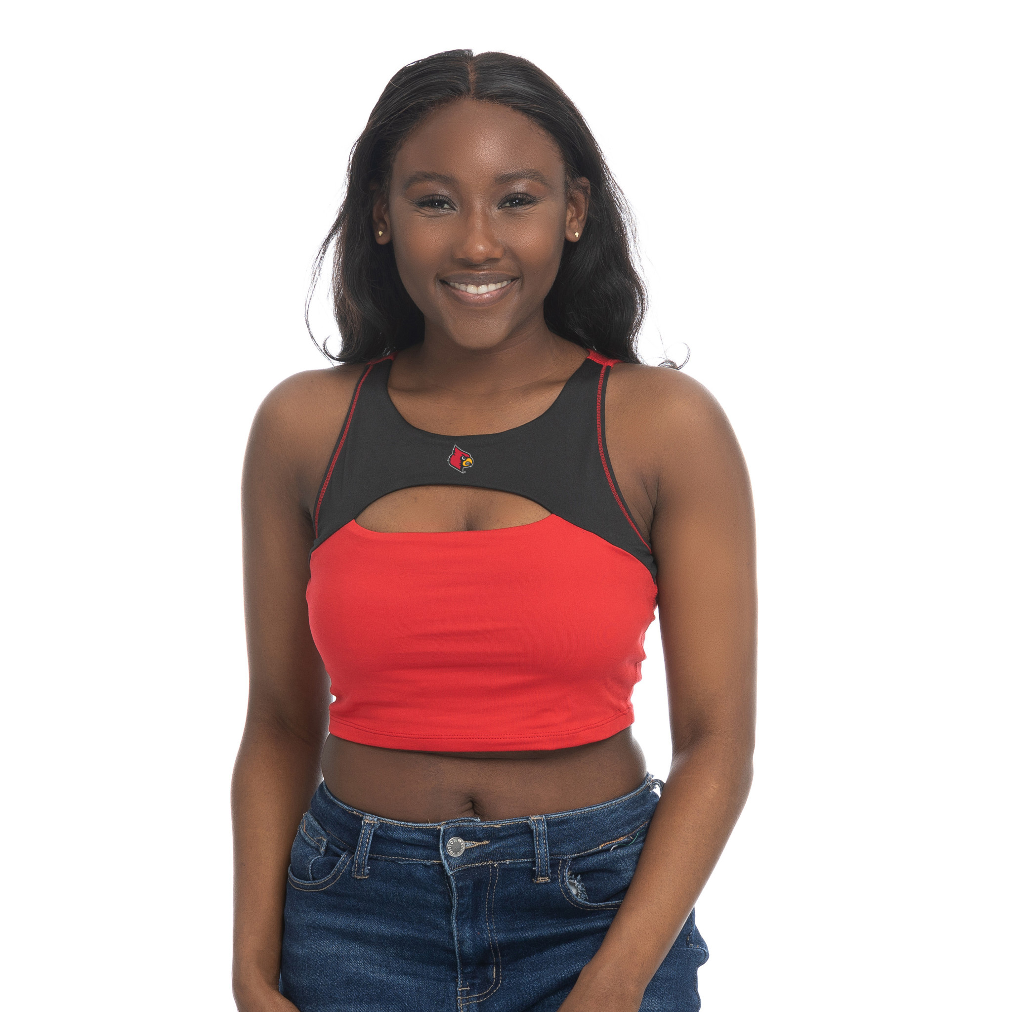 TANK, LADIES, PEEK A BOO BRA, RED/BLK, UL - JD Becker's UK & UofL ...