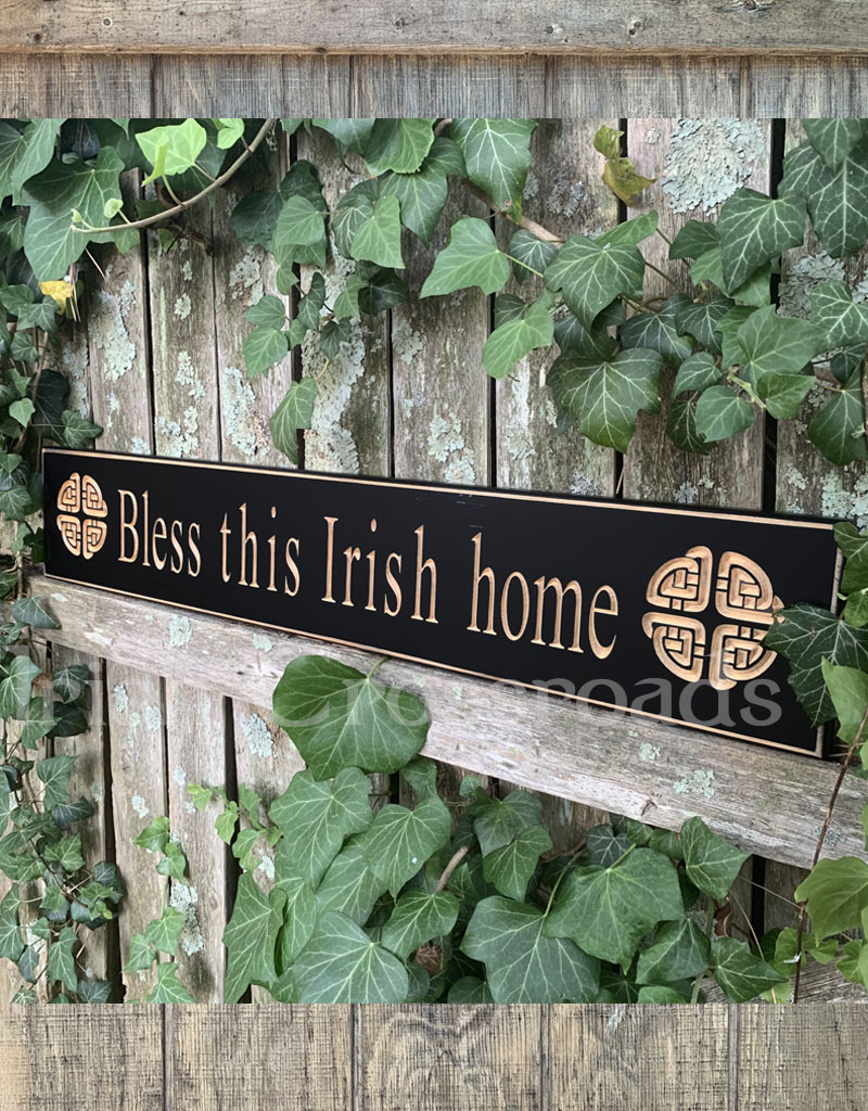 "BLESS THIS IRISH HOME” CARVED WOOD SIGN - Irish Crossroads