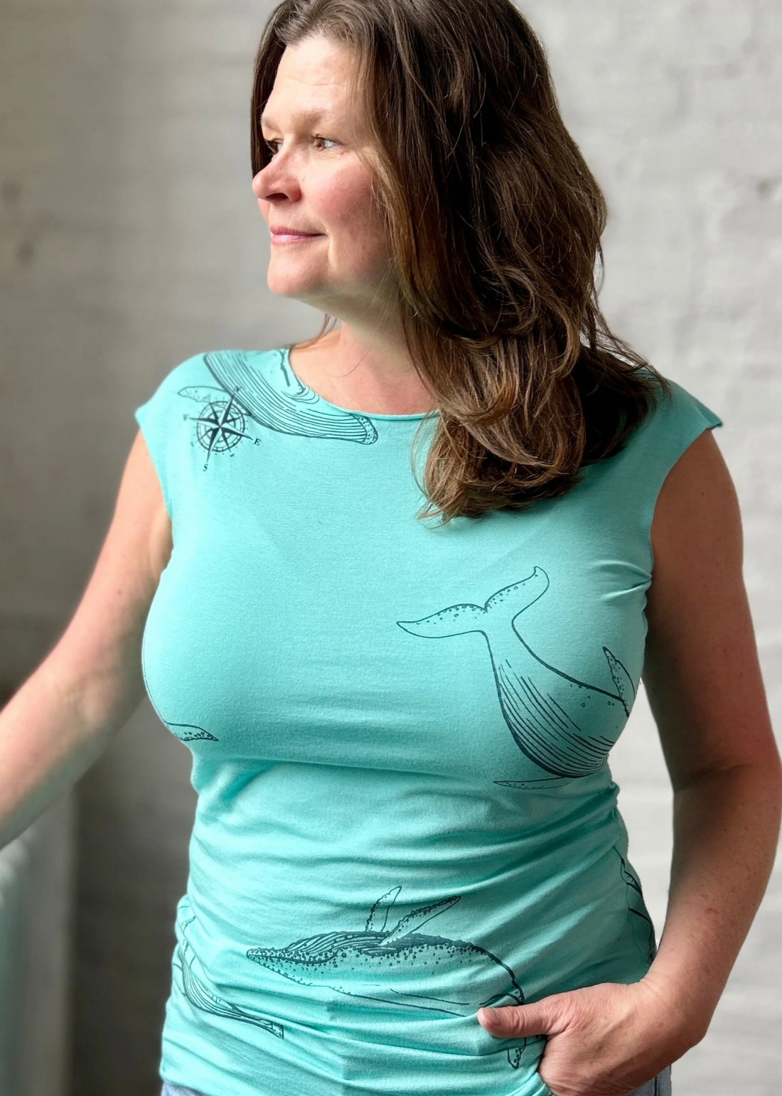 Simple Tee-Whales and Compass Rose-Bali Hai - Twisted Sisters Boutik Inc.