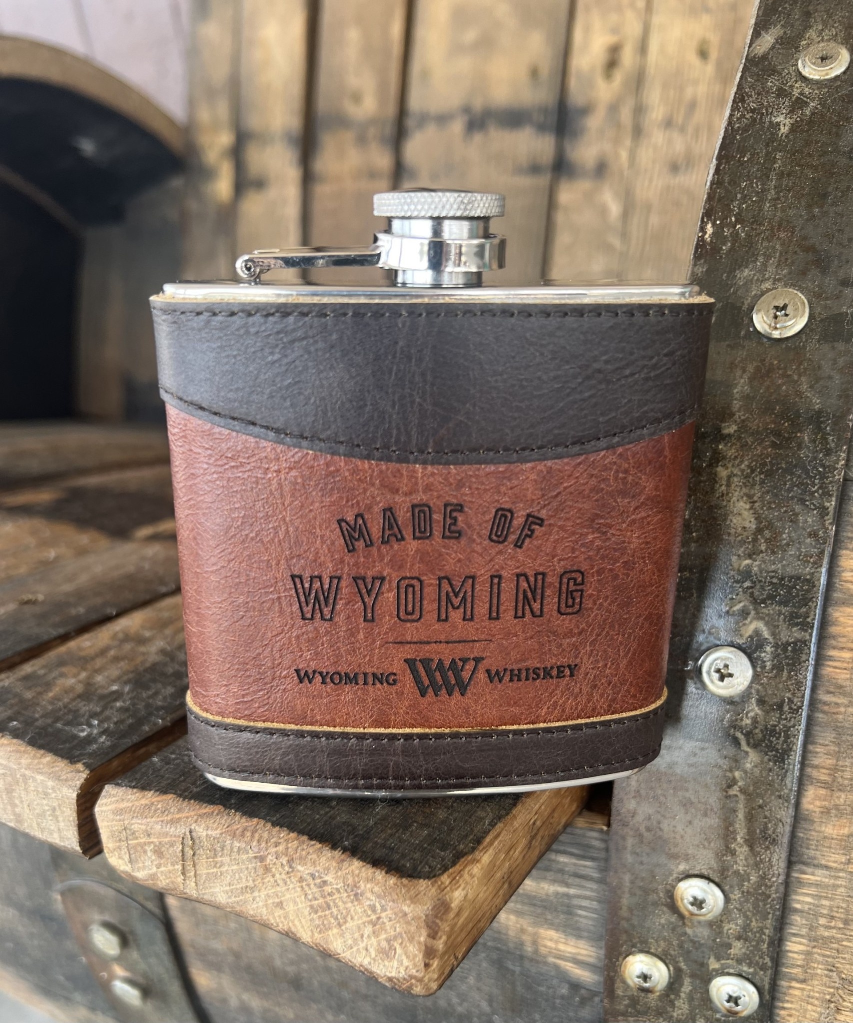 Two Tone Leather Wrapped Flask - The Whiskey Shop