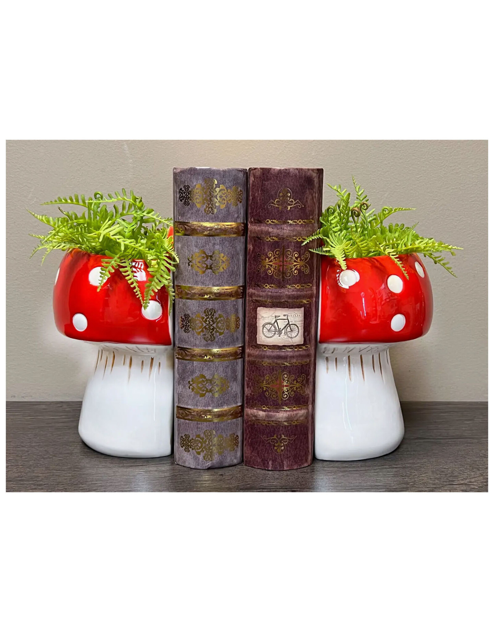 Muscaria Mushroom Bookends Pair - Travertine Off-White